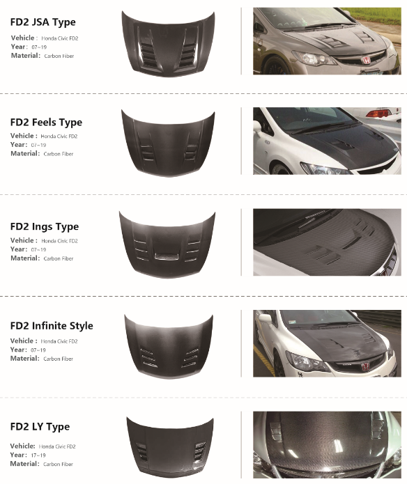 Automobile Civic Carbon Fiber Hood FD2 Ings Style C Type 07 - 12 FN2